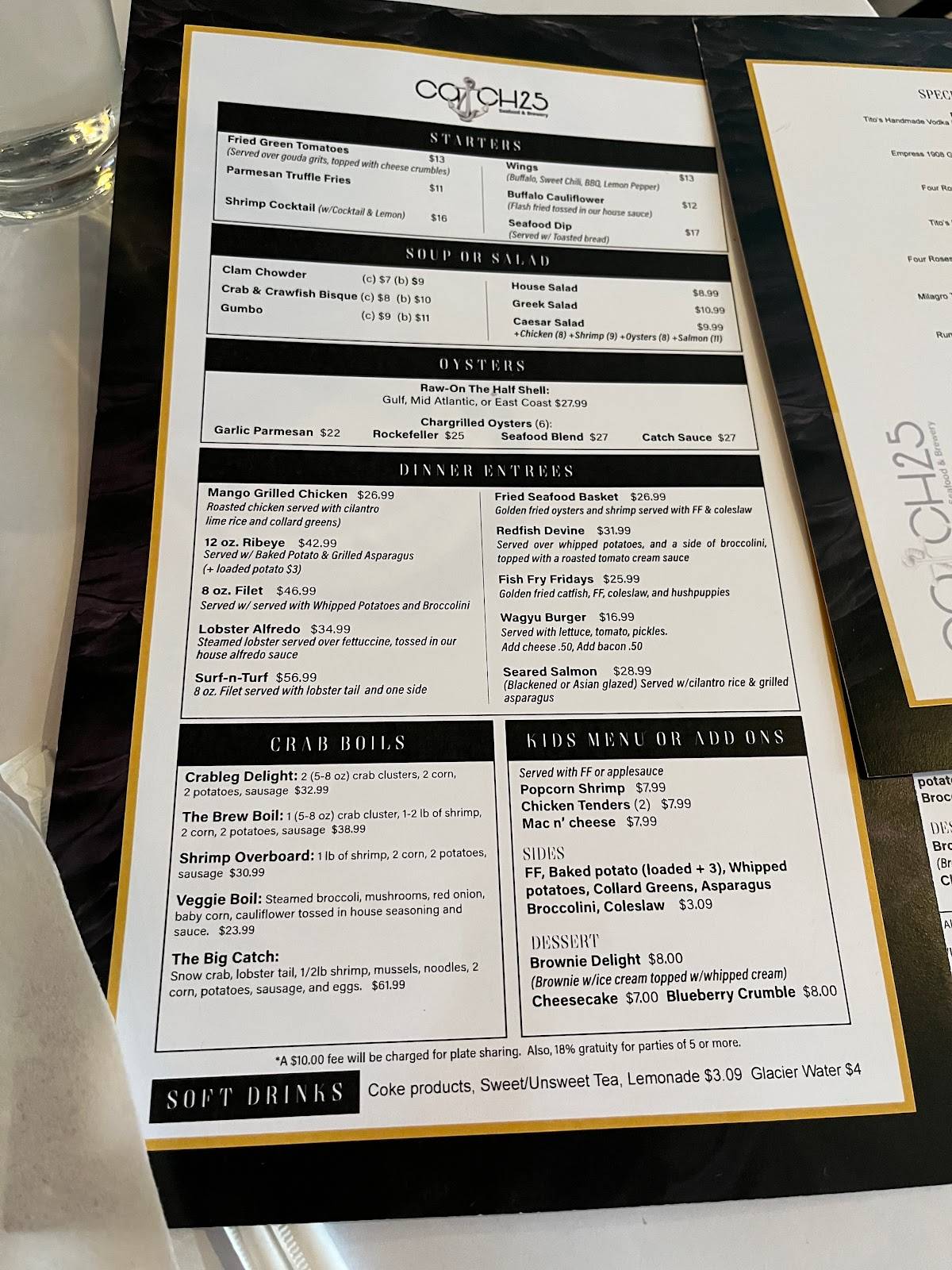 Menu at Catch 25 Seafood & Brewery pub & bar, Huntsville