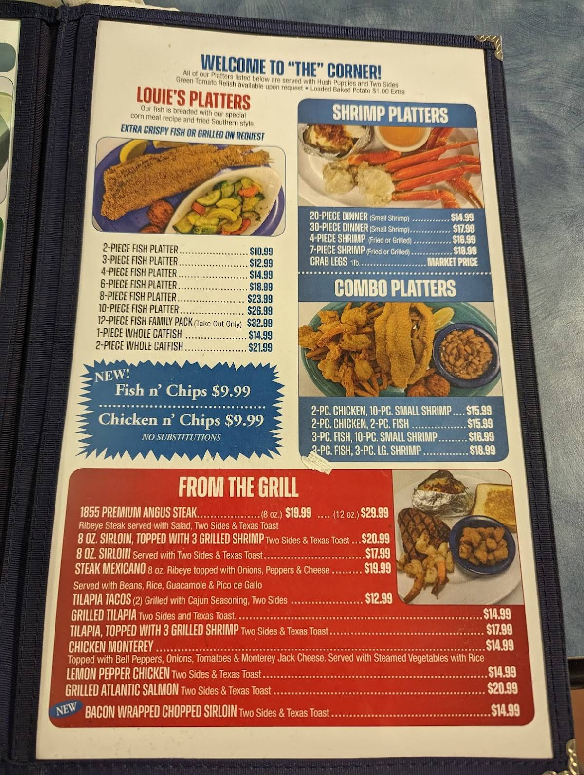Menu at Catfish Corner restaurant, Ardmore
