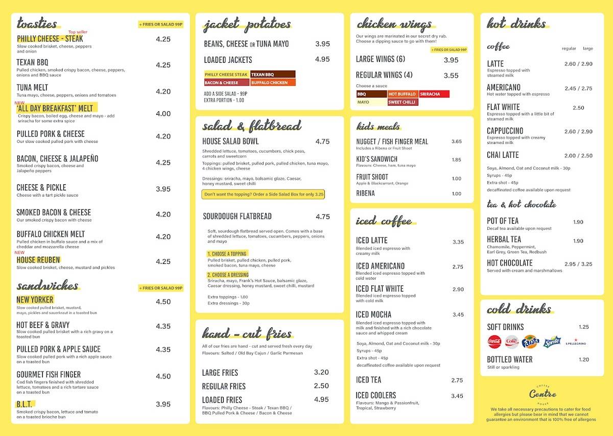 Menu at Cathedral Coffee House, Huddersfield, Cathedral House