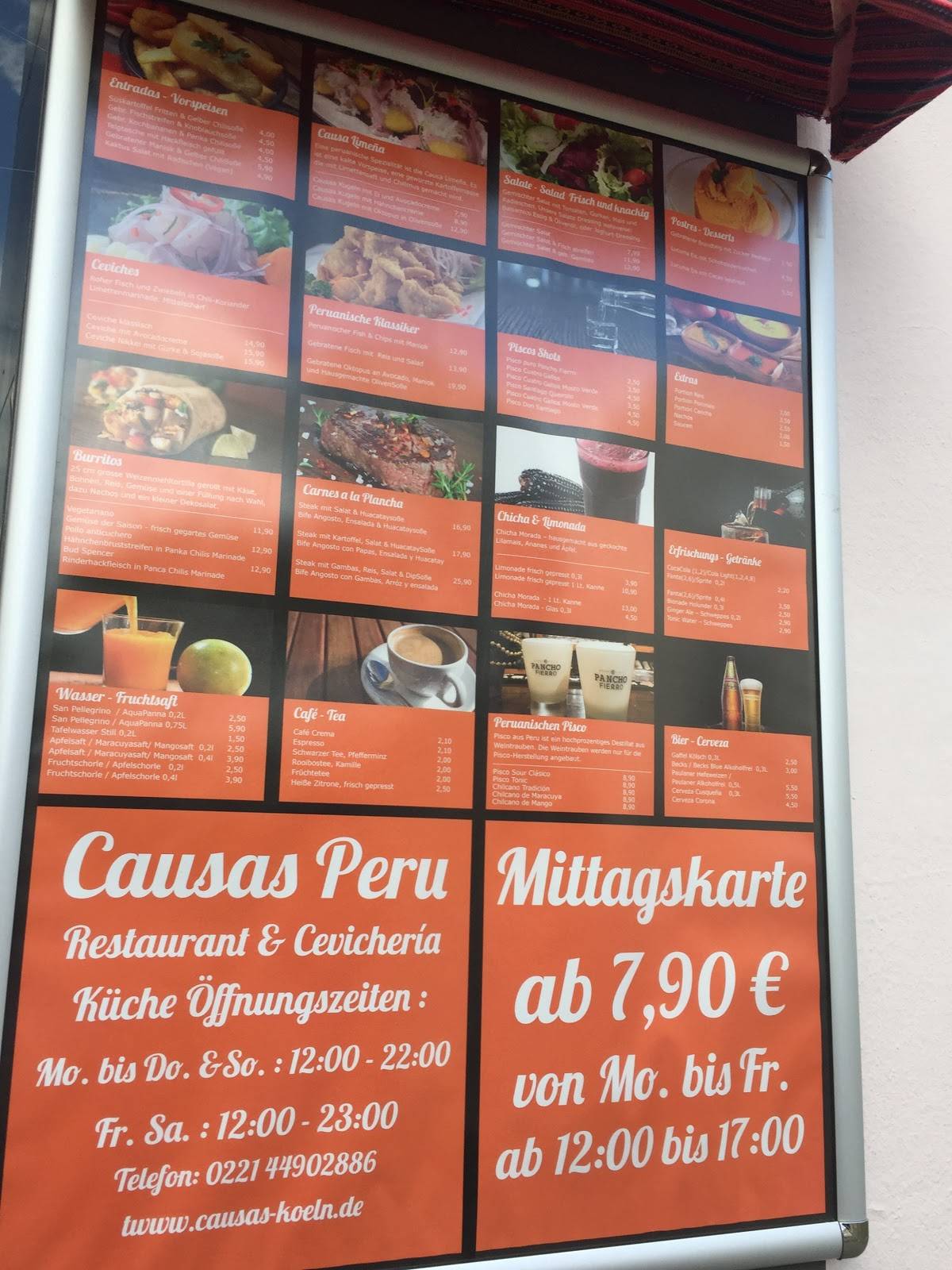 Menu at Causas Peru restaurant, Cologne
