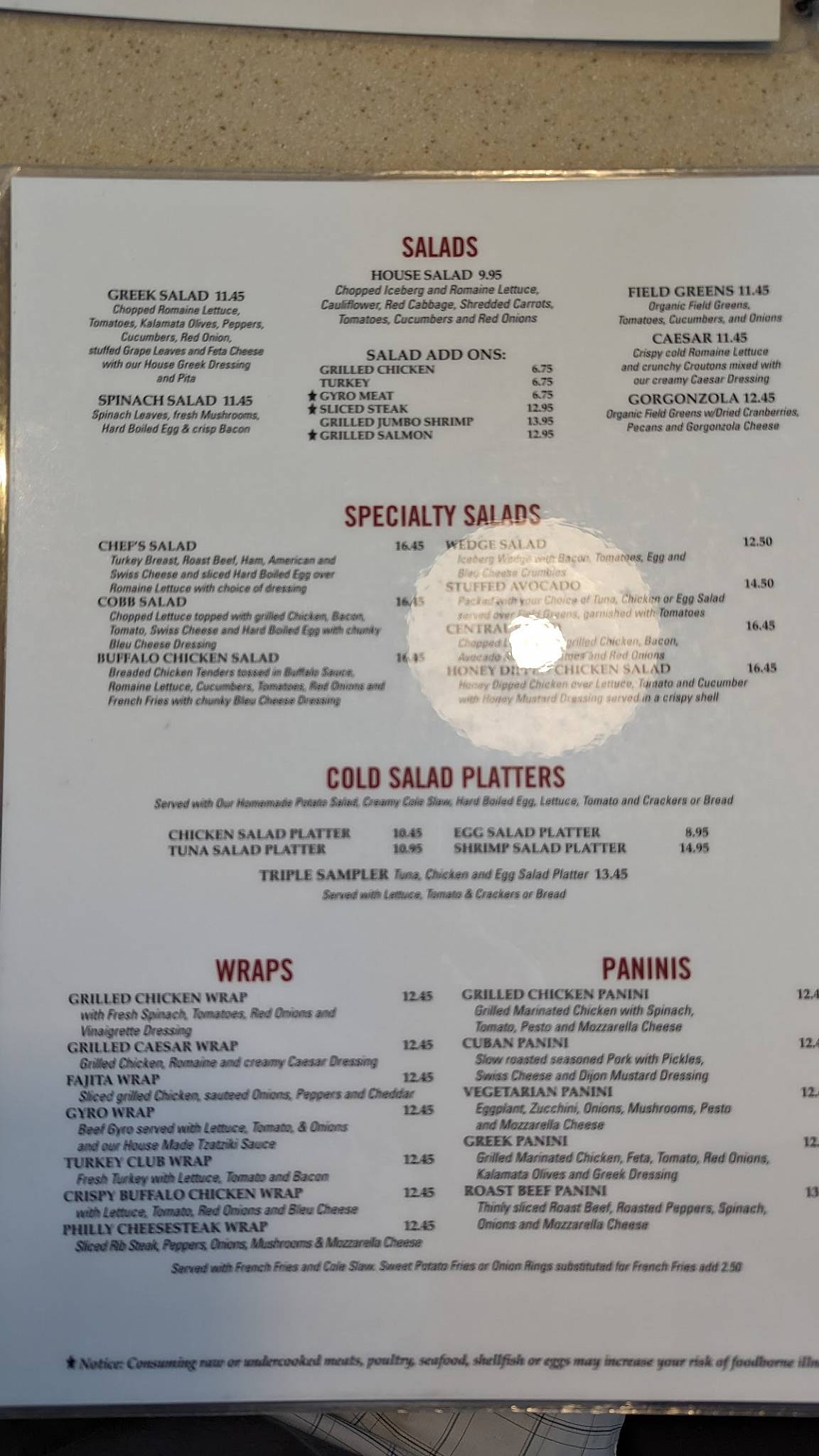 Menu at Central Diner & Grille restaurant, Pittsburgh