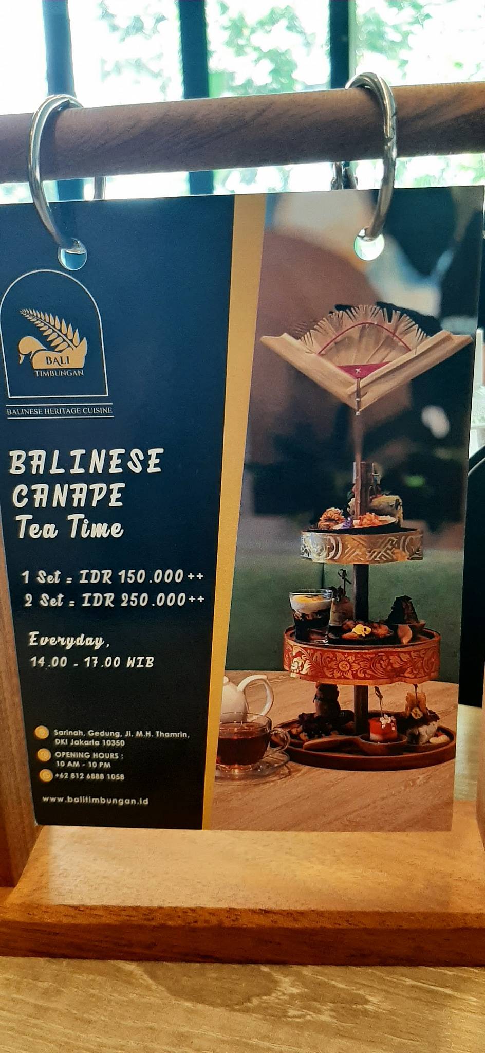 Menu at Bali Timbungan Sarinah restaurant, Central Jakarta