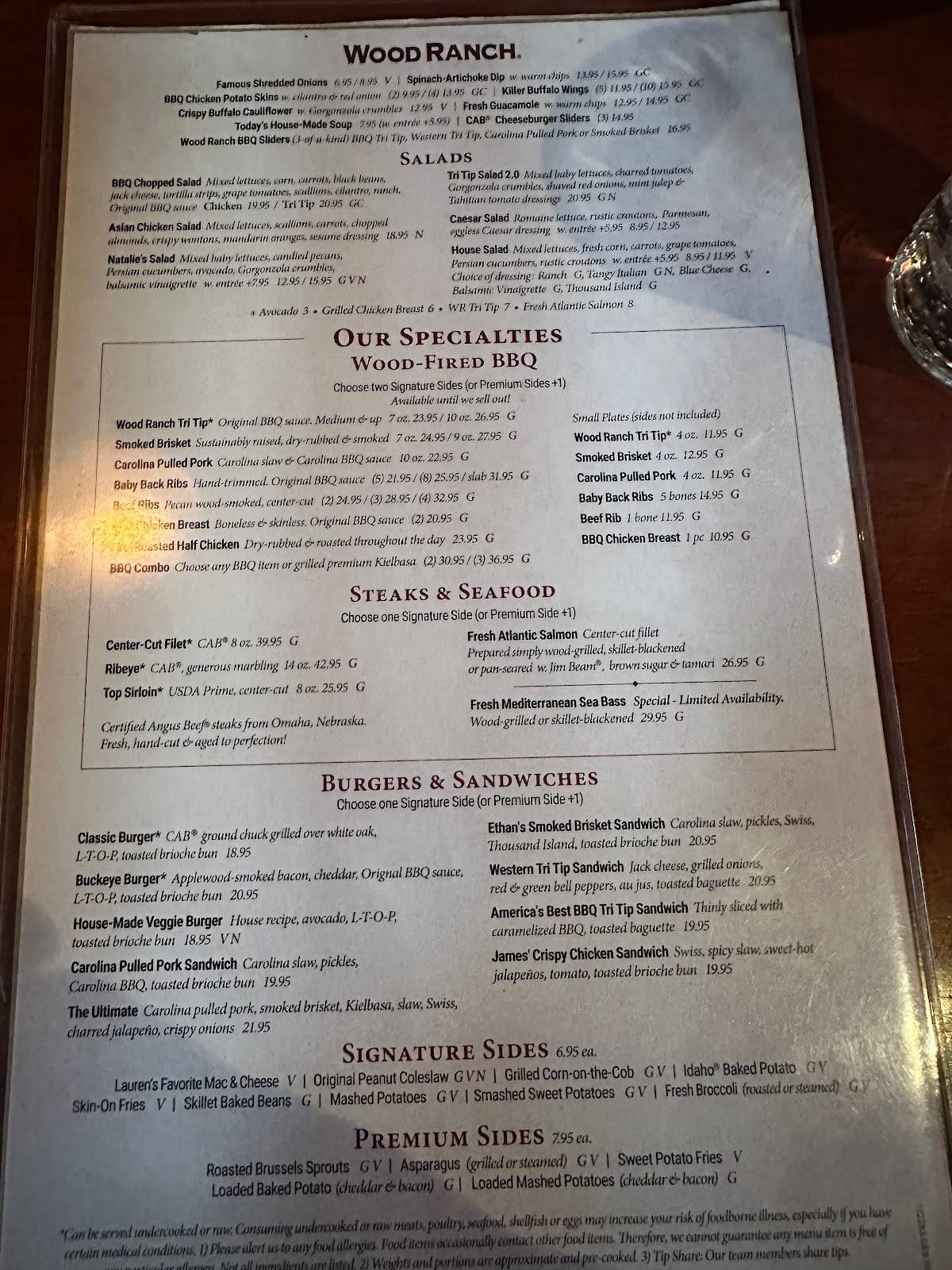 Menu at Wood Ranch BBQ, Cerritos