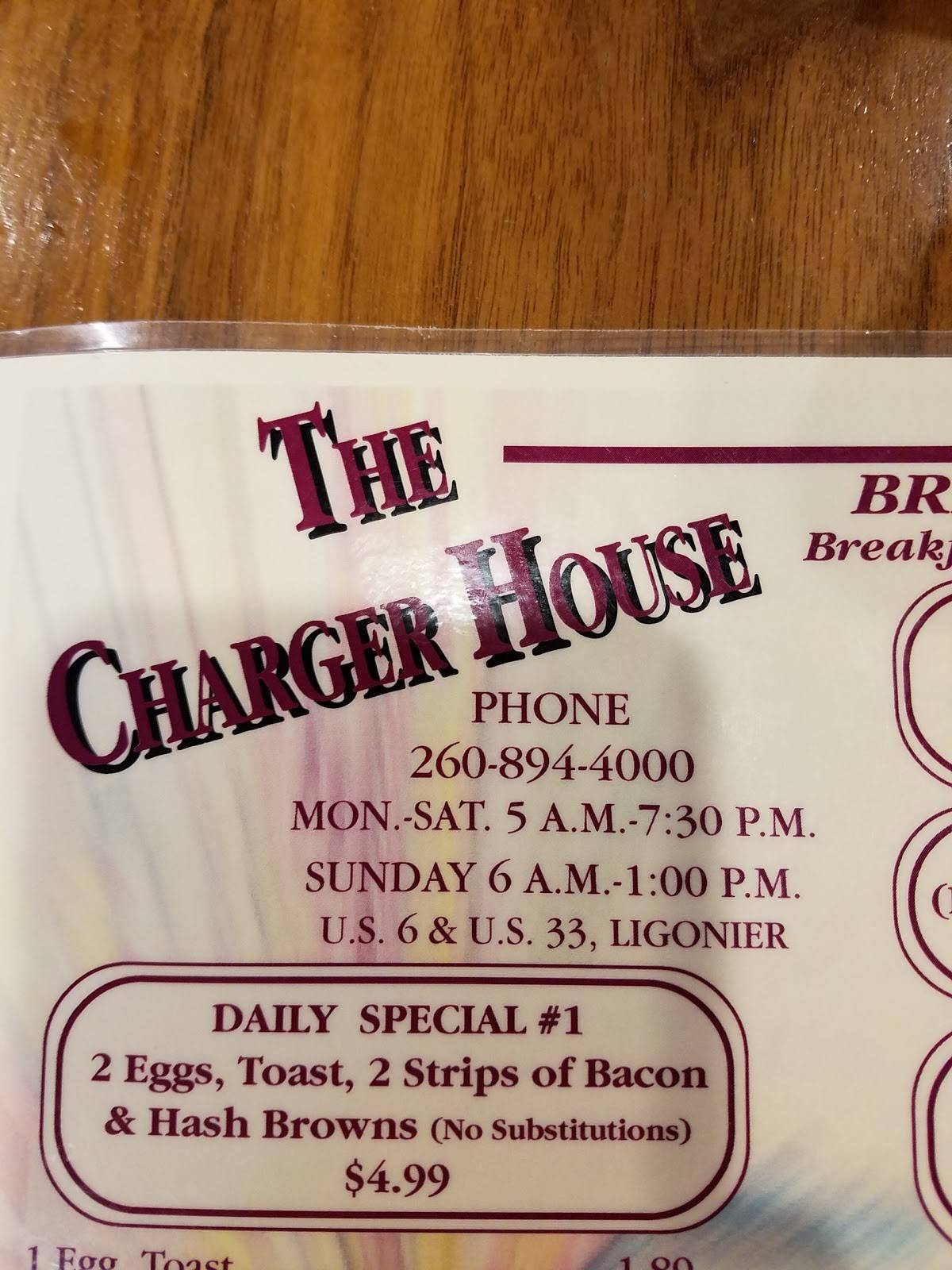Menu at Charger House Restaurant, Ligonier, 111 US-6E