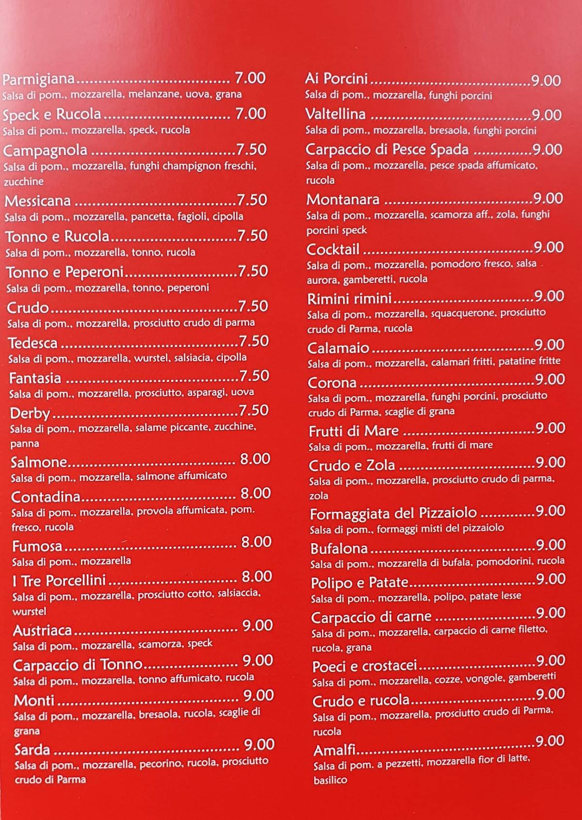 Menu da Chariot ristorante, Malnate