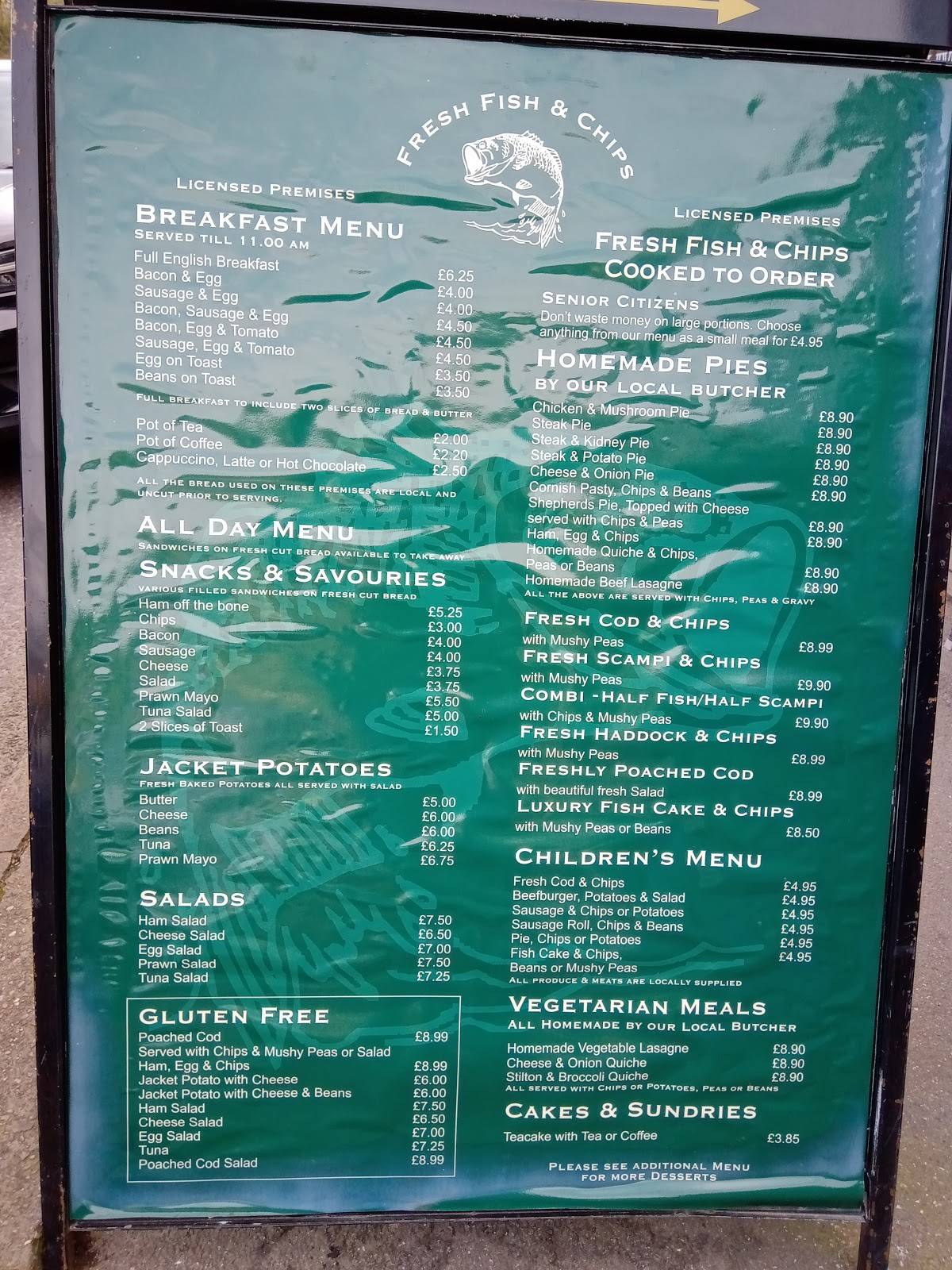 Menu at Charles restaurant, Matlock
