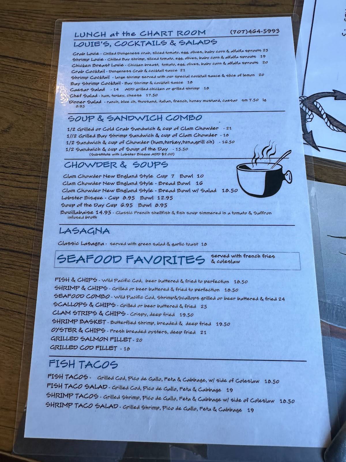 Menu at Chart Room Restaurant, Crescent City