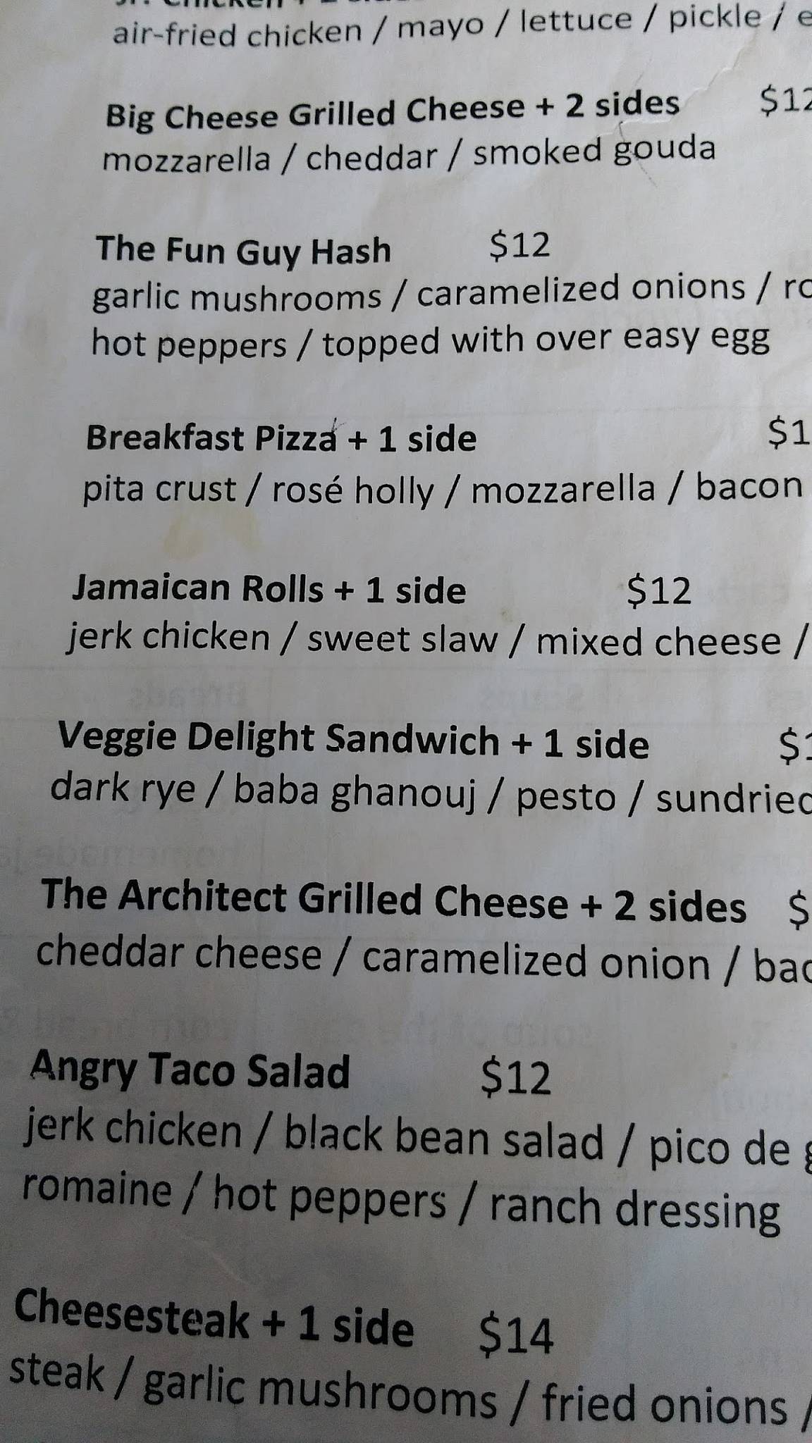 Menu au Chesterfield's Gastro Diner restaurant, Ottawa
