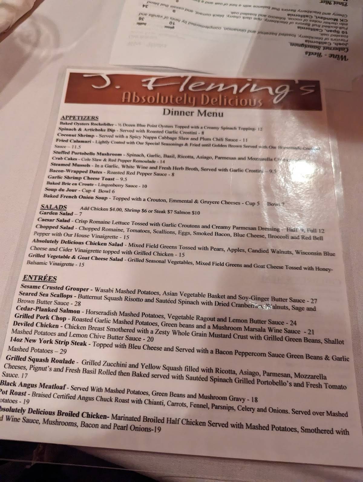 Menu at J. Flemings Absolutely Delicious pub & bar, Westmont