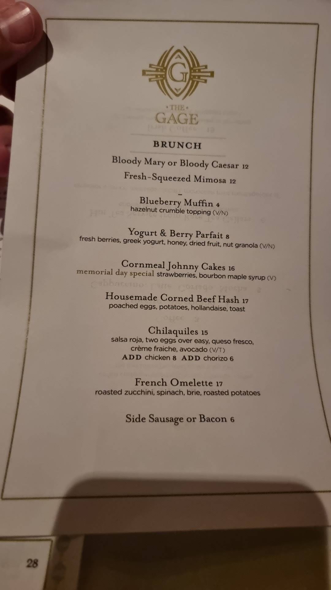 Menu at The Gage pub & bar, Chicago