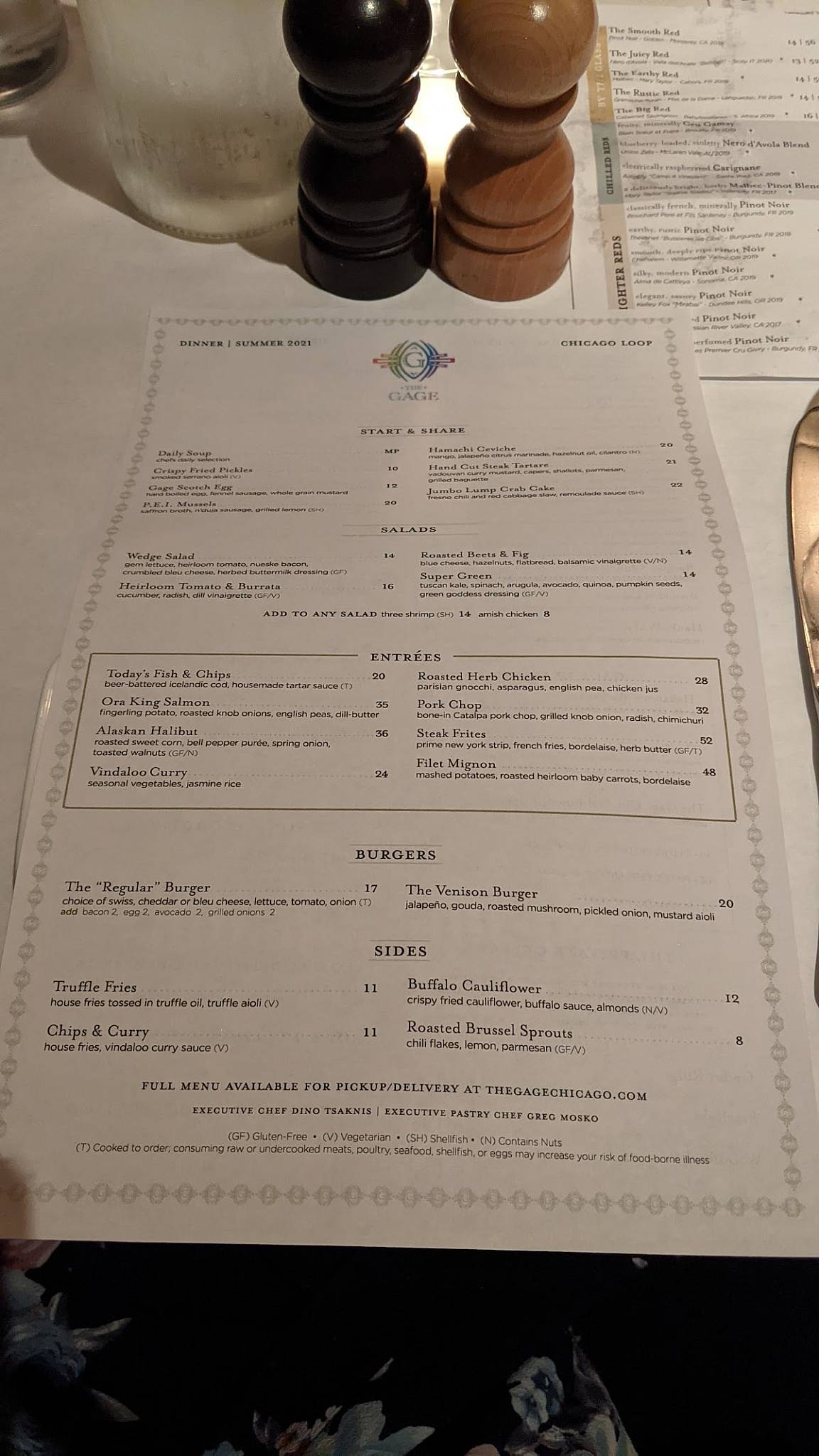 Menu at The Gage pub & bar, Chicago