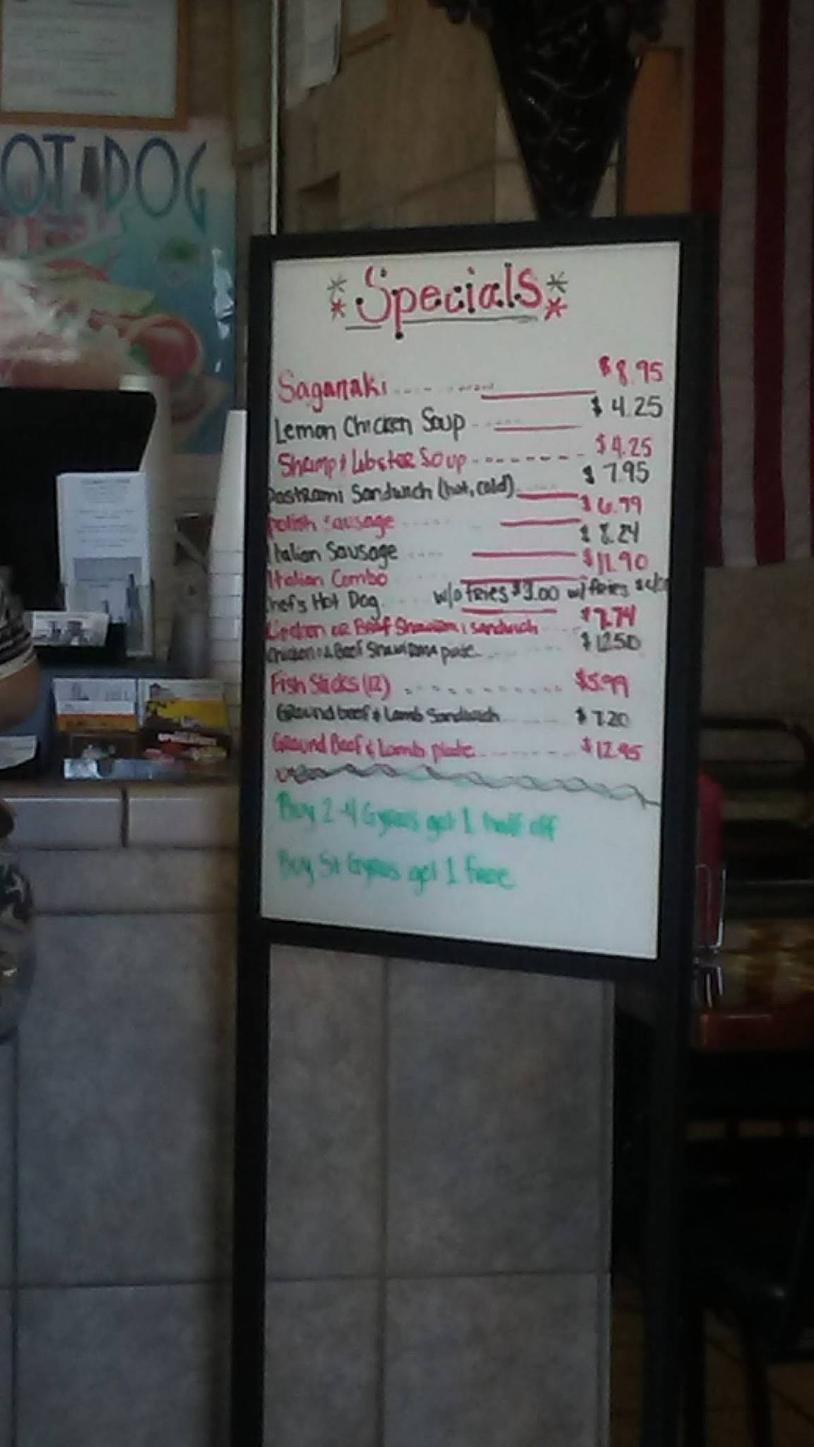 Menu at Chicago's Number One Gyros restaurant, Apache Junction
