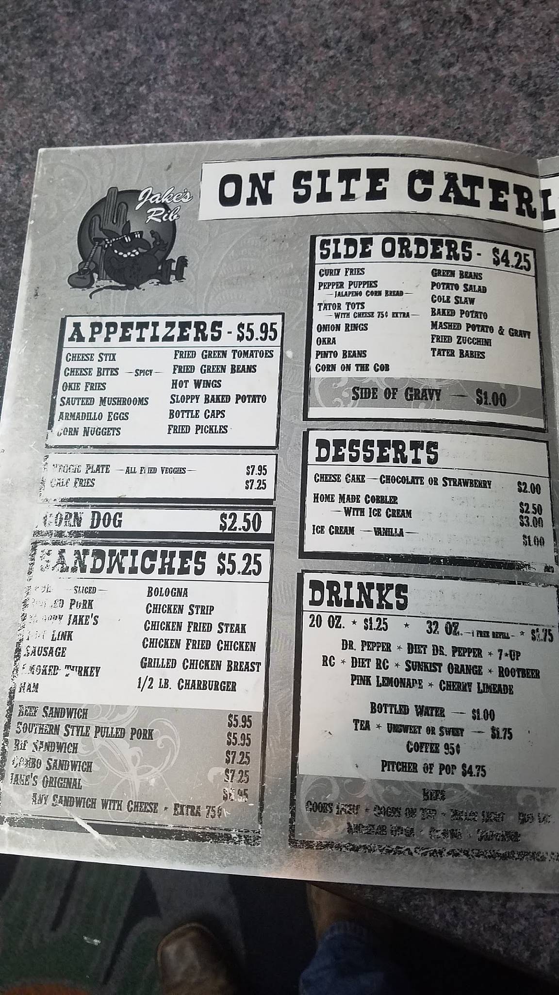 Menu at Jake's Rib BBQ, Chickasha