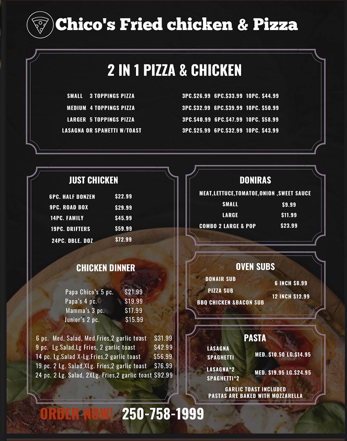 Menu at Chico's Fried Chicken N Pizza pizzeria, Nanaimo