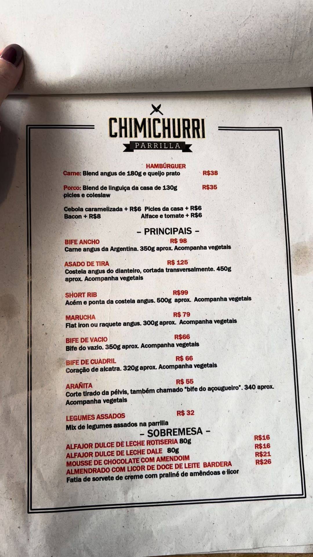 Menu em Chimichurri Parrilla restaurante, São Paulo