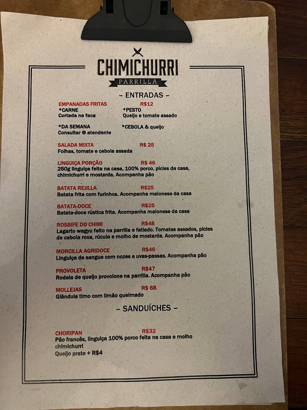 Menu em Chimichurri Parrilla restaurante, São Paulo