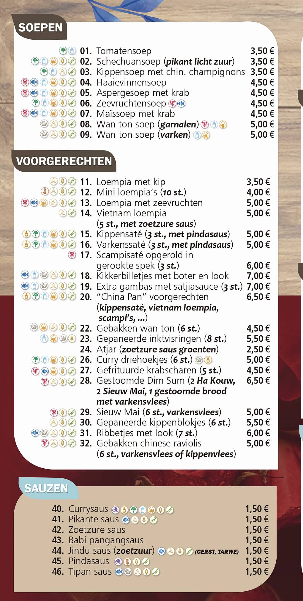 Menu at China Pan, Lubbeek, Staatsbaan 156