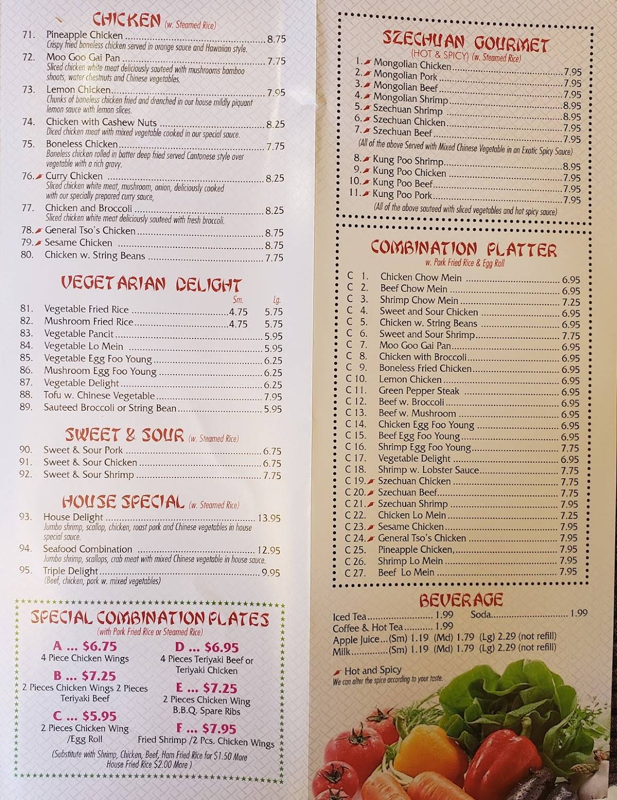 Menu at China Town restaurant, Summerville