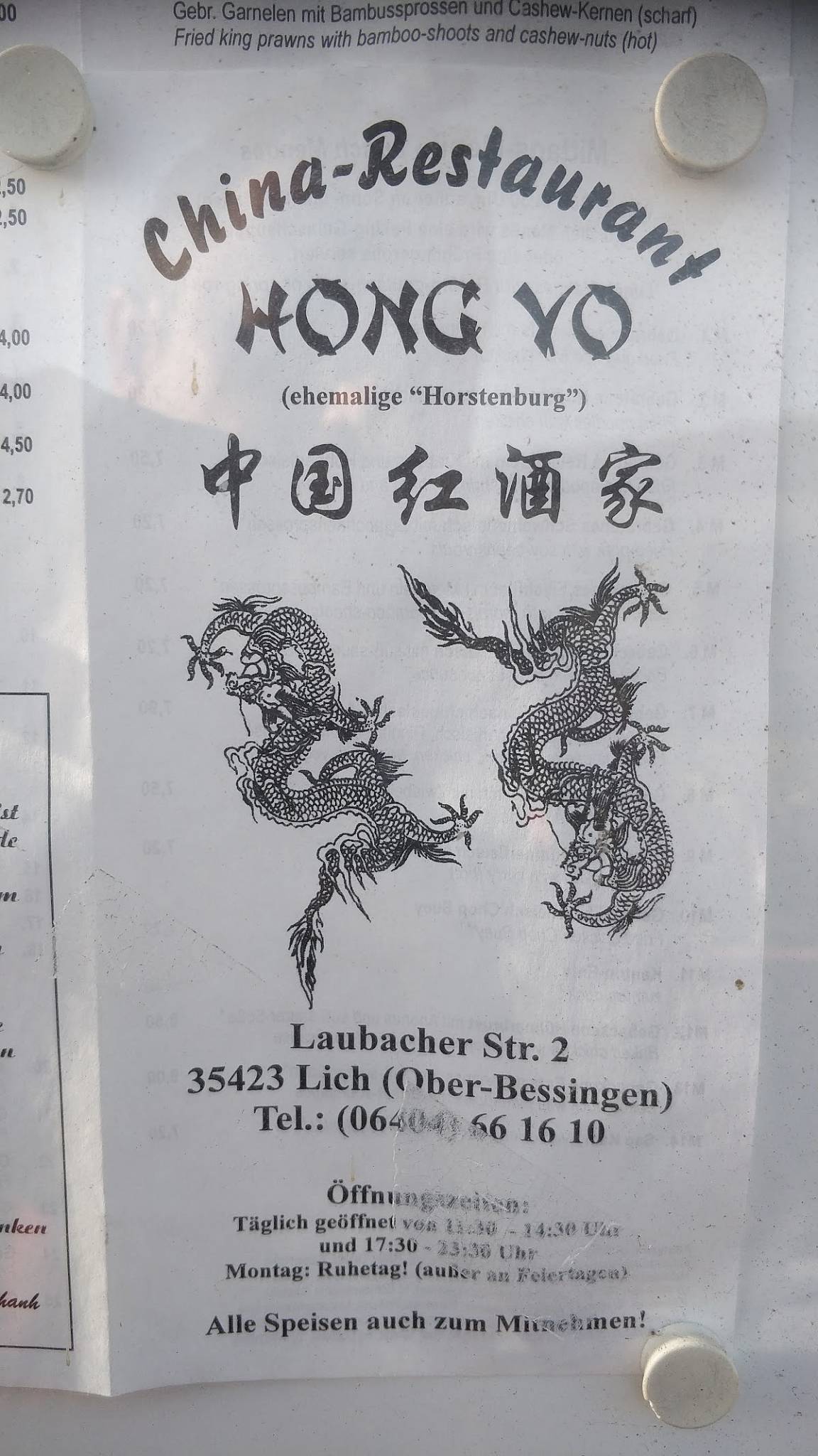 Speisekarte von Chinarestaurant Hong Vo, Lich