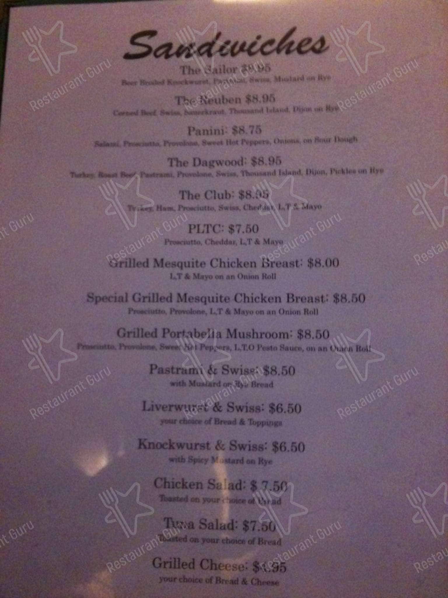 Menu at Chiocca's restaurant, Richmond