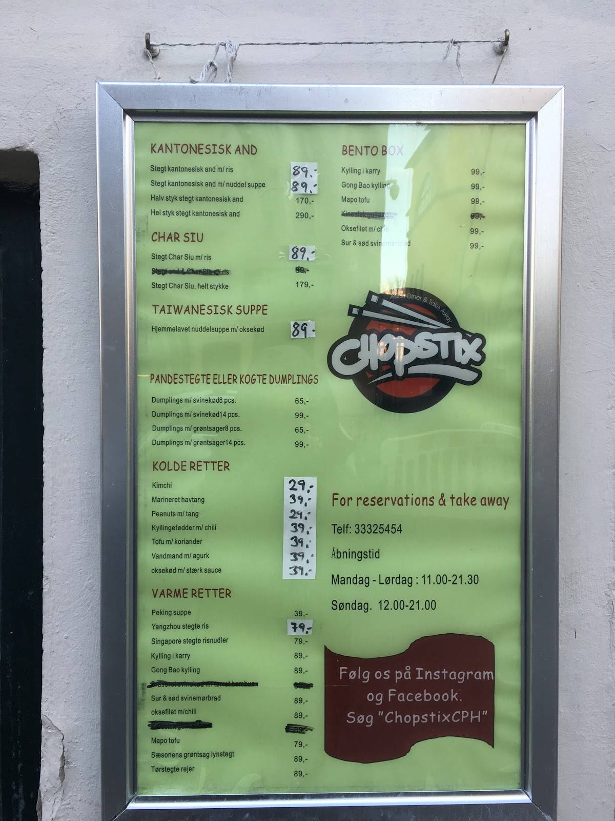Menu at Chopstix Restaurant, Copenhagen, Krystalgade 9