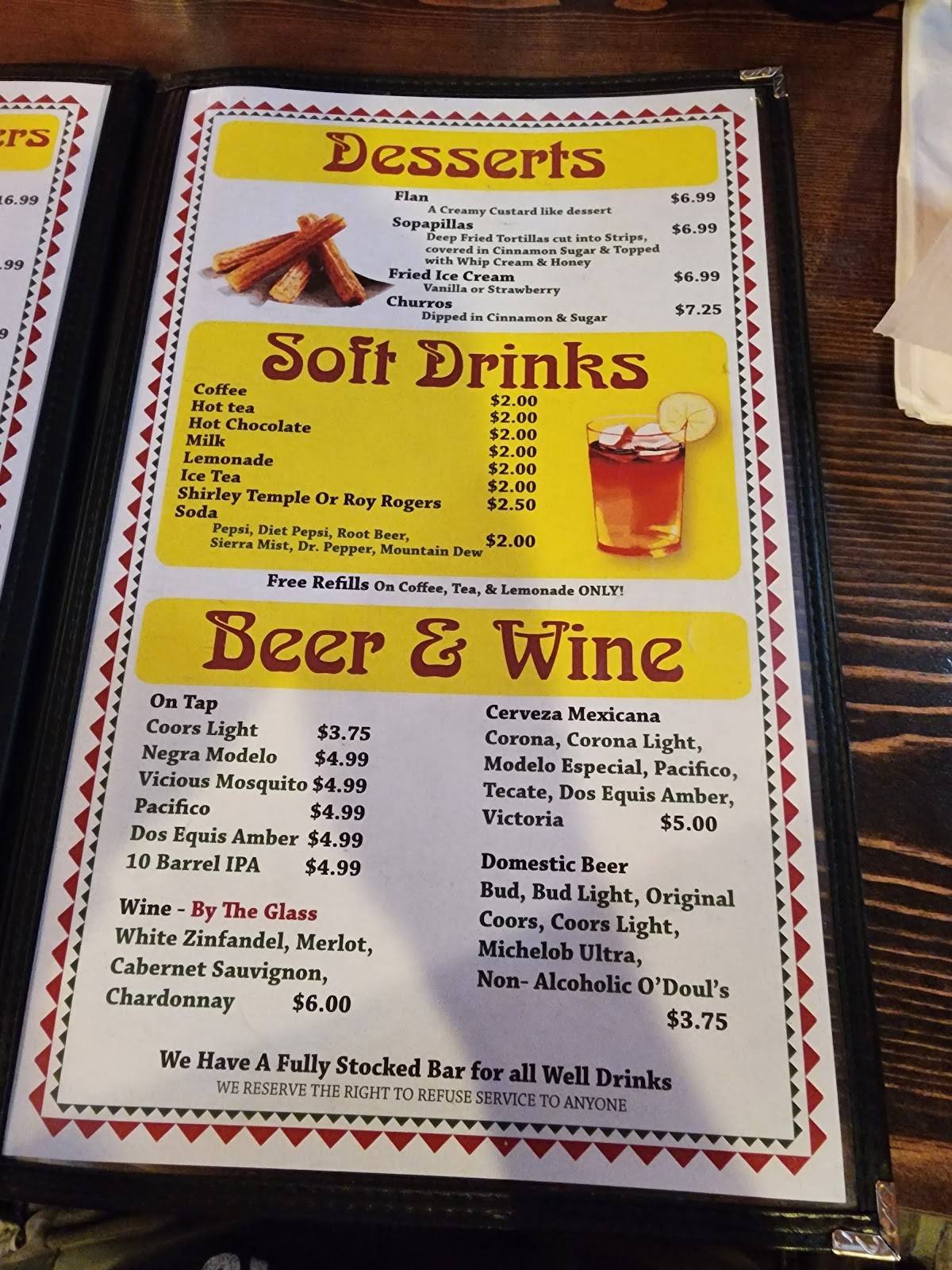 Menu at Cinco de Mayo Mexican Restaurant, La Pine