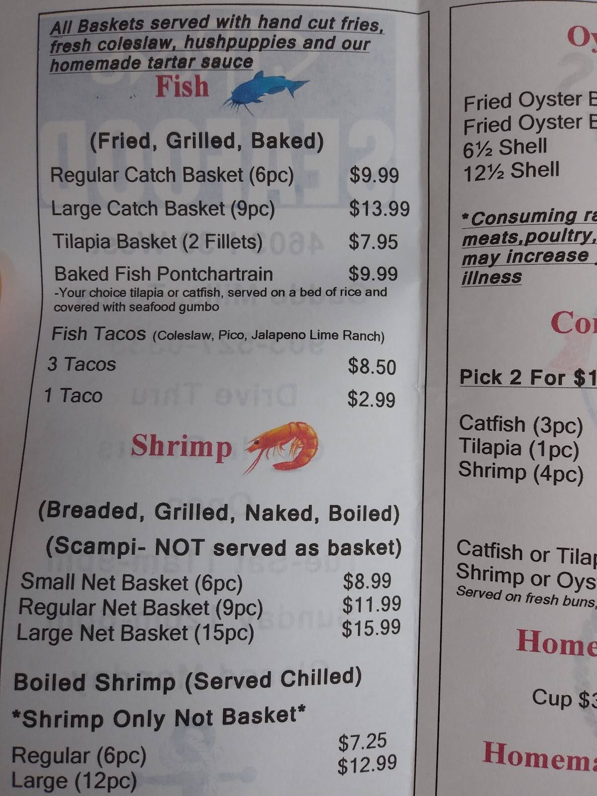Menu at Ciro's Seafood restaurant, Caddo Mills