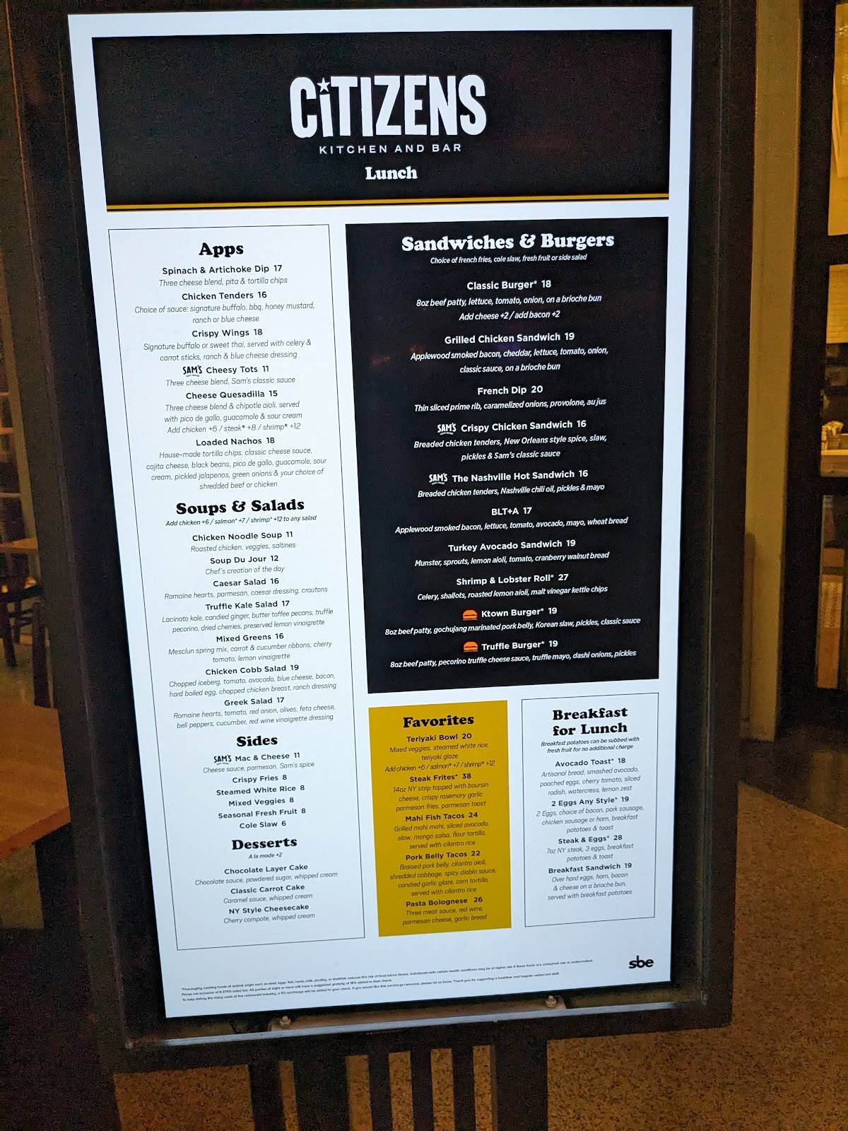 Menu at Citizens Kitchen & Bar, Las Vegas