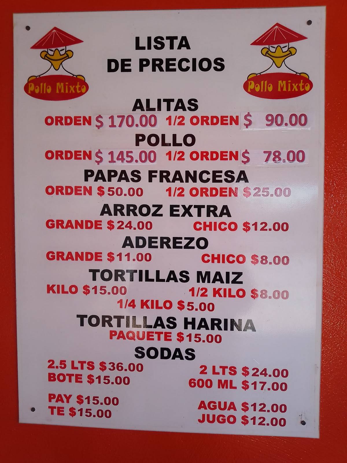 Carta del restaurante Pollo Mixto, Ciudad Juarez, C. Ramón Rayon 609