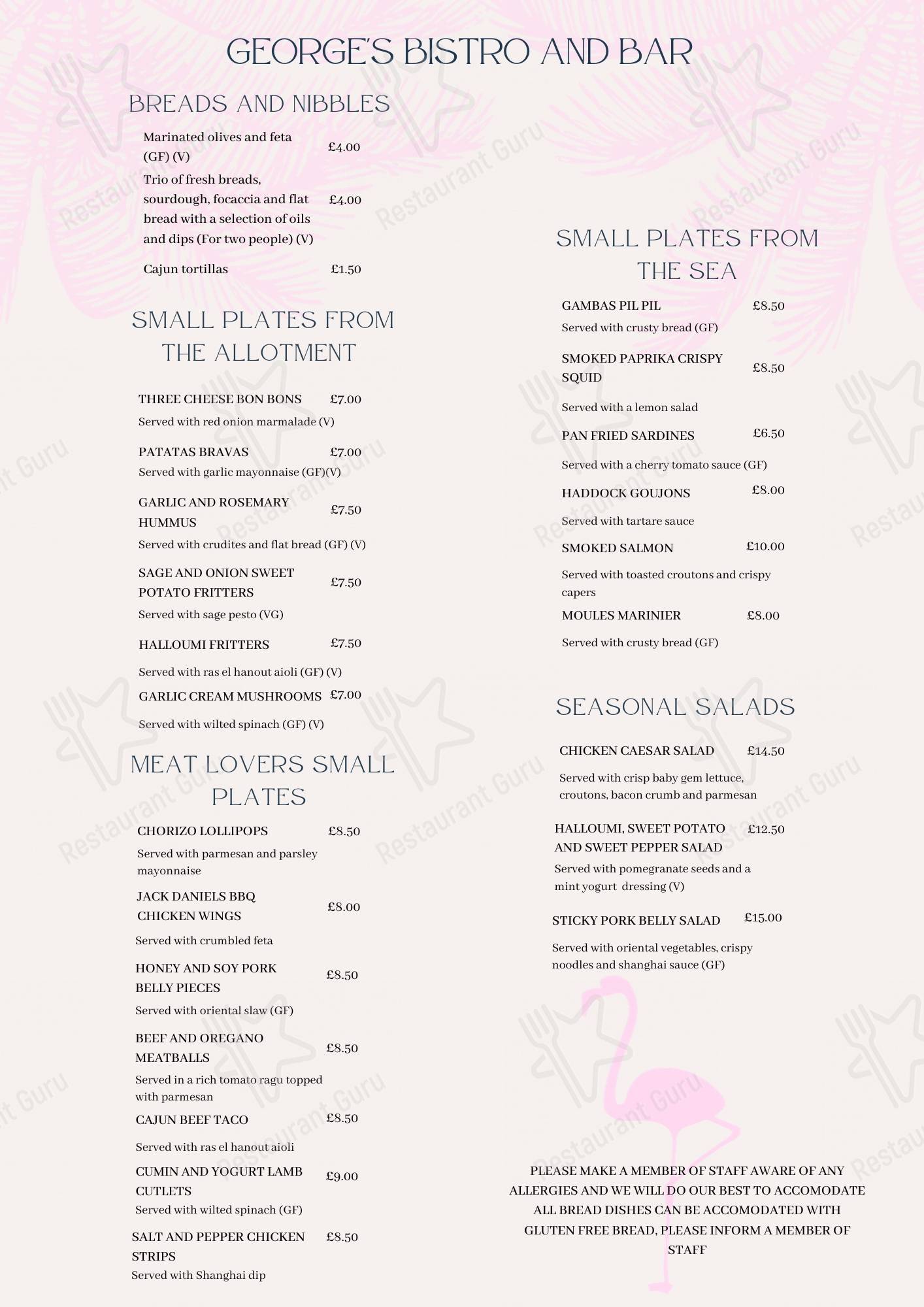 Menu at George‘s Bistro & Bar, Cleckheaton, Parkside