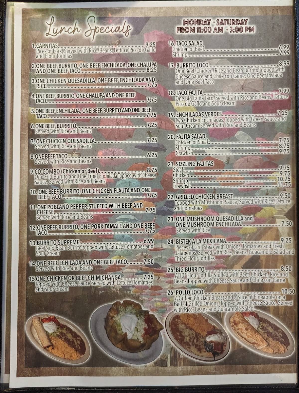 Menu at Coco Loco restaurant, Moss Point