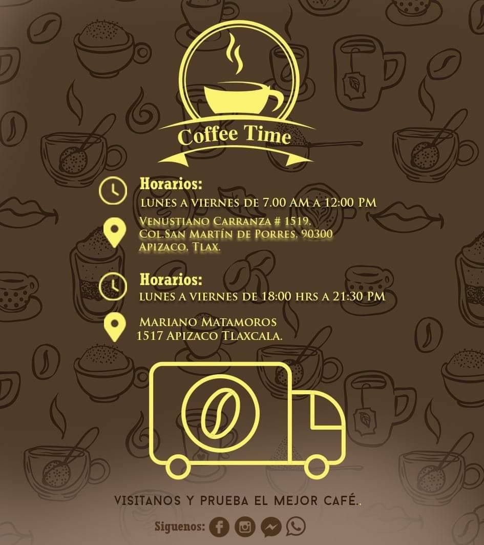Menu at Coffee Time cafeteria, Apizaco