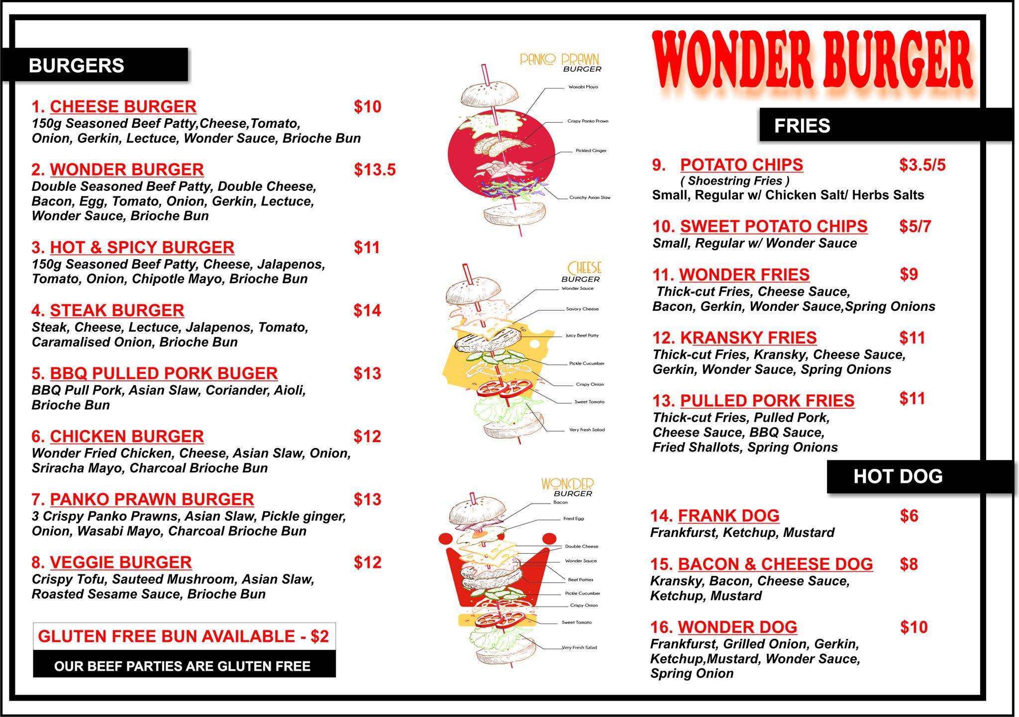 Menu at Wonder Burger restaurant, Colac