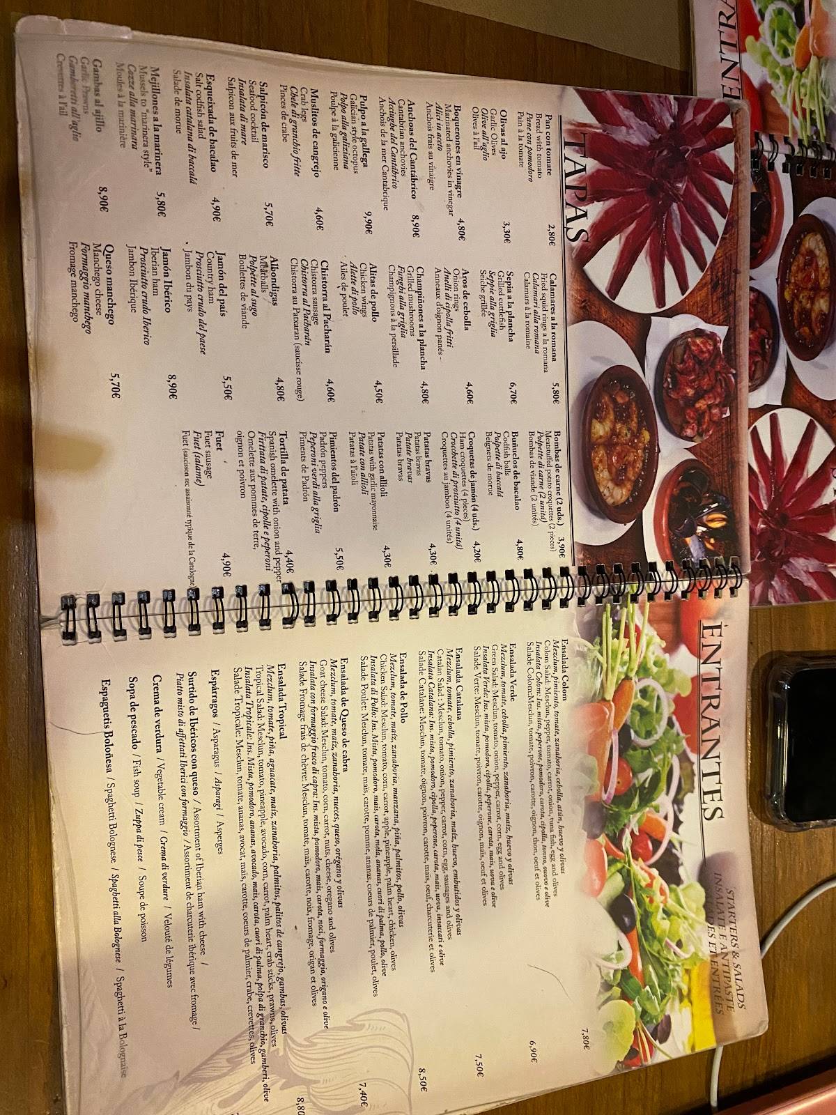 Menu at Colom Restaurant, Barcelona, Carrer dels Escudellers