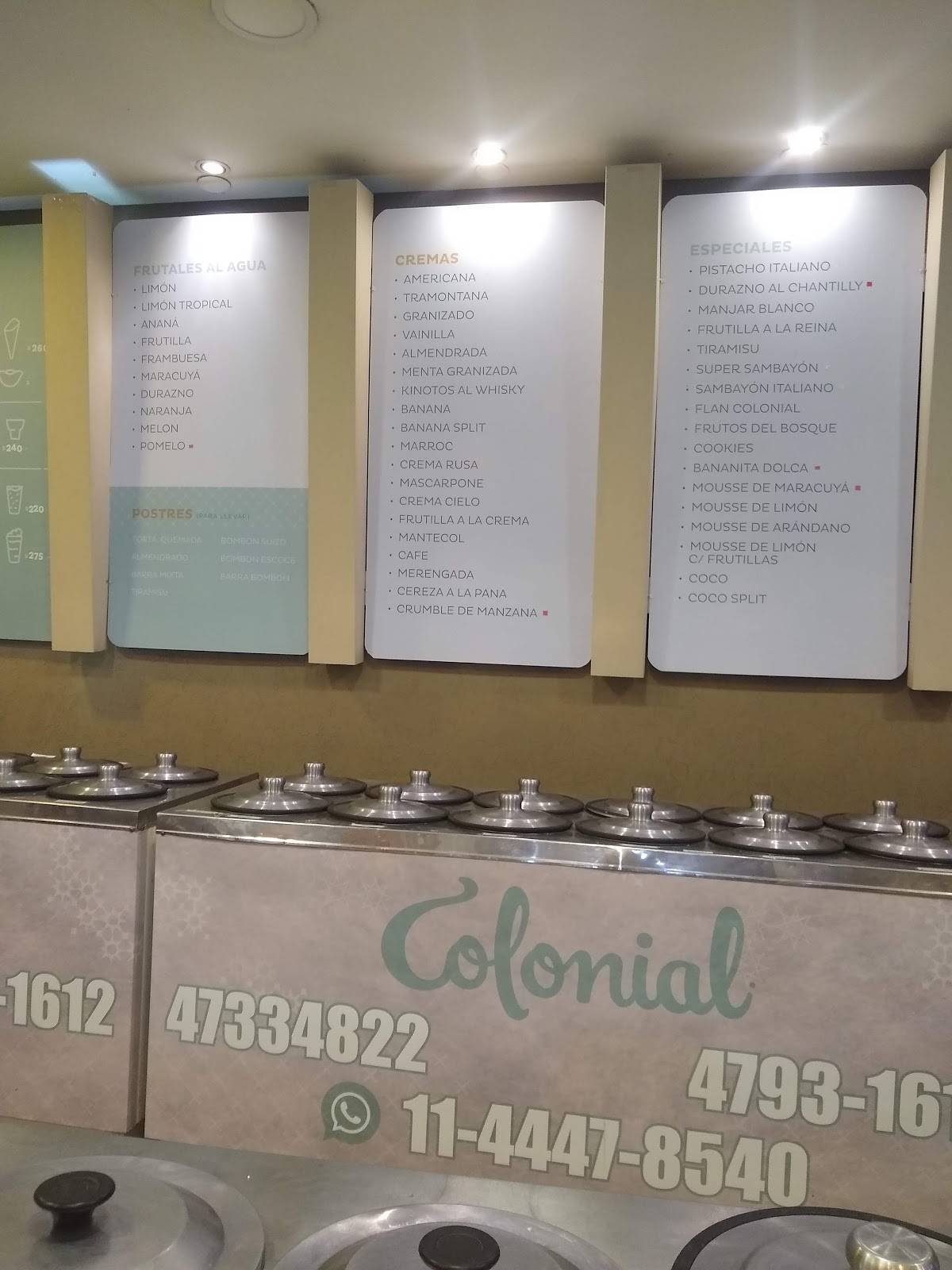 Menu at Colonial Ice Cream & Cafe Acassuso, Acassuso, Av. Sta Fe 1002