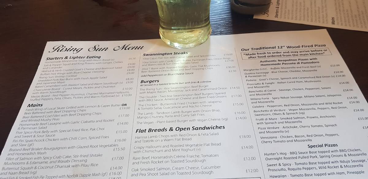 Menu at Rising Sun Coltishall pub & bar, Norwich