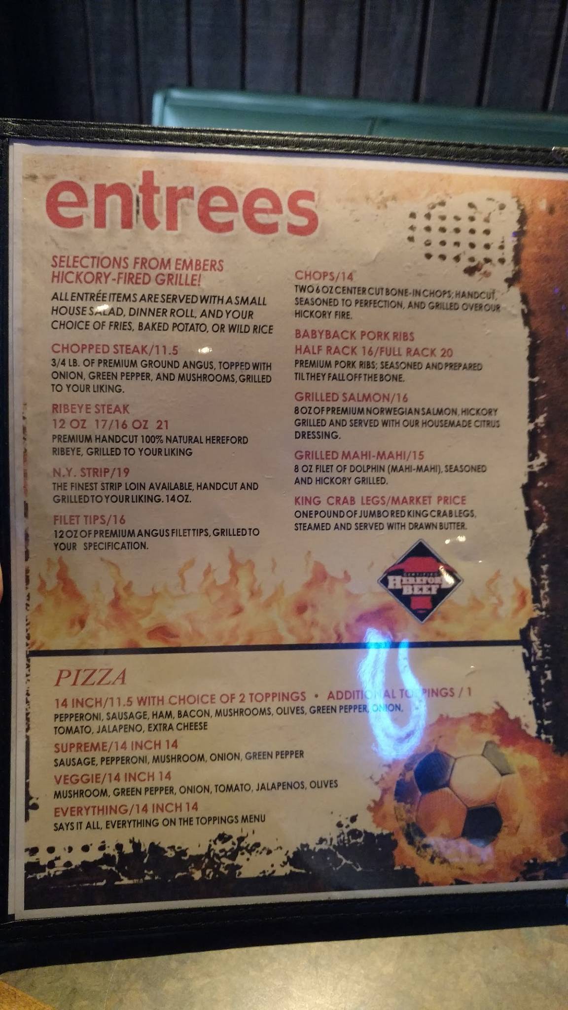 Menu at Embers Tavern & Grille pub & bar, Columbia
