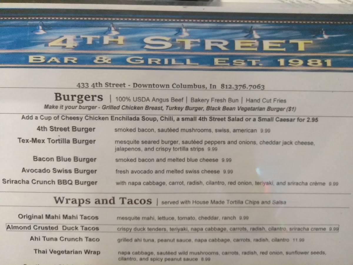 Menu at 4th Street Bar and Grill, Columbus