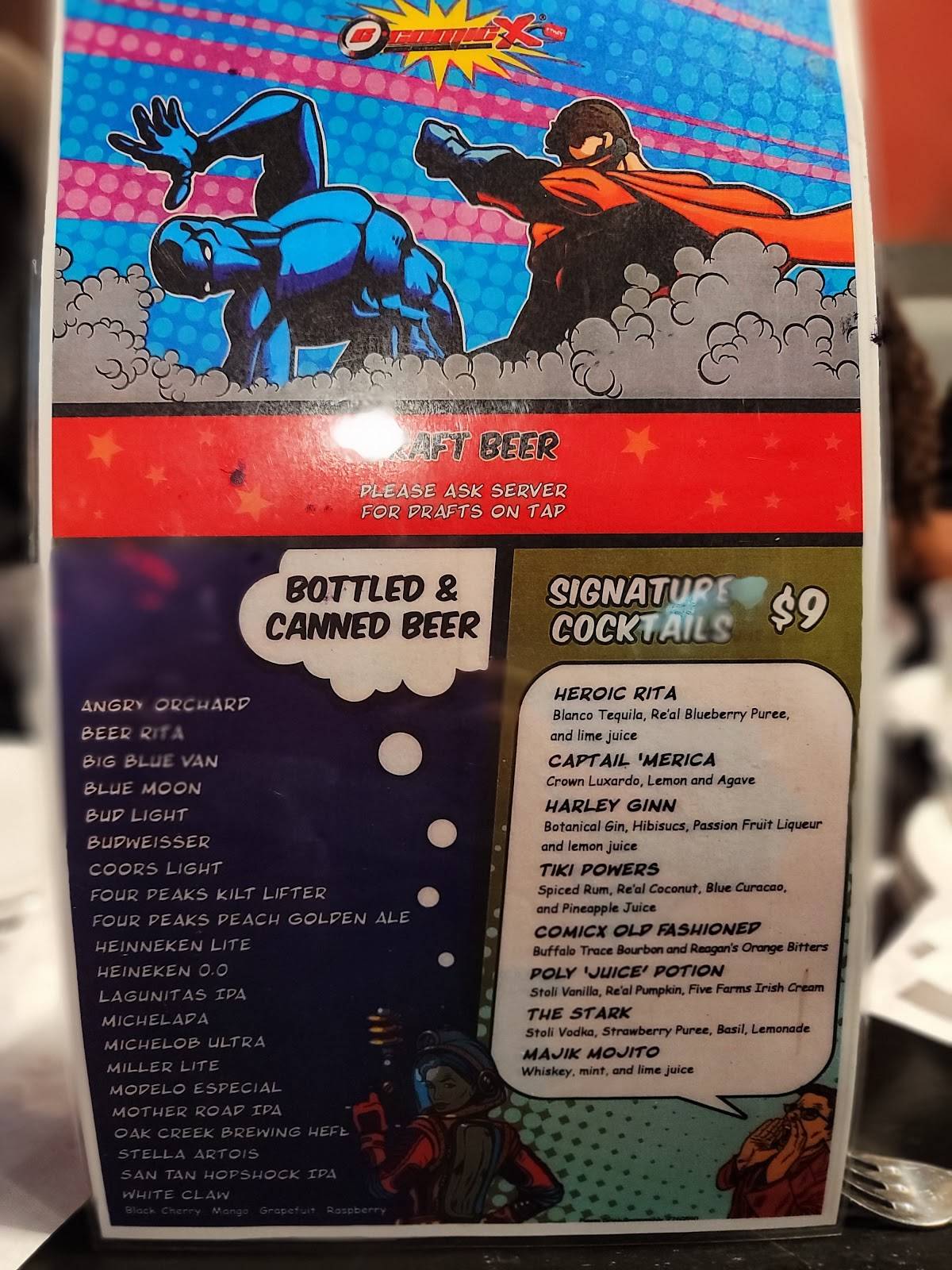 Menu at Comicx Restaurant Bar & Store, Phoenix