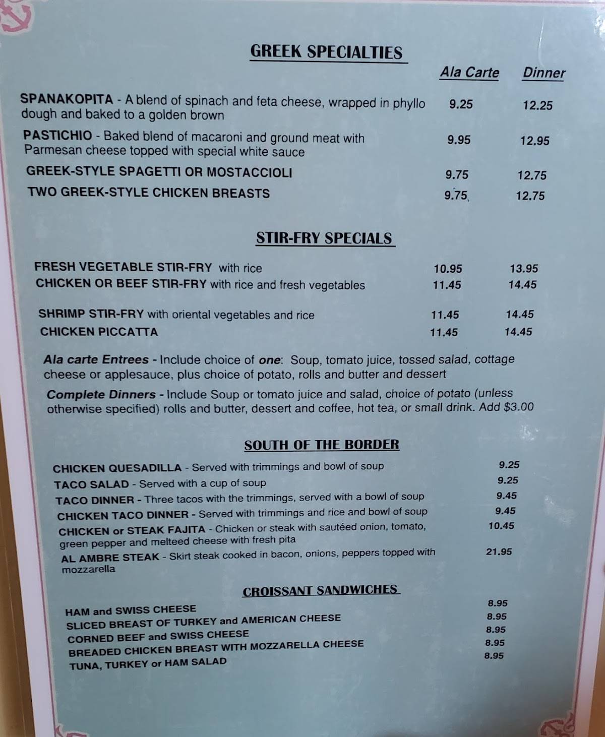 Menu at Commander Restaurant, Munster