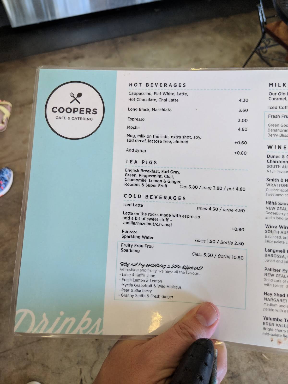 Menu at Cooper's Speciality Coffee and Tap House restaurant, Manly