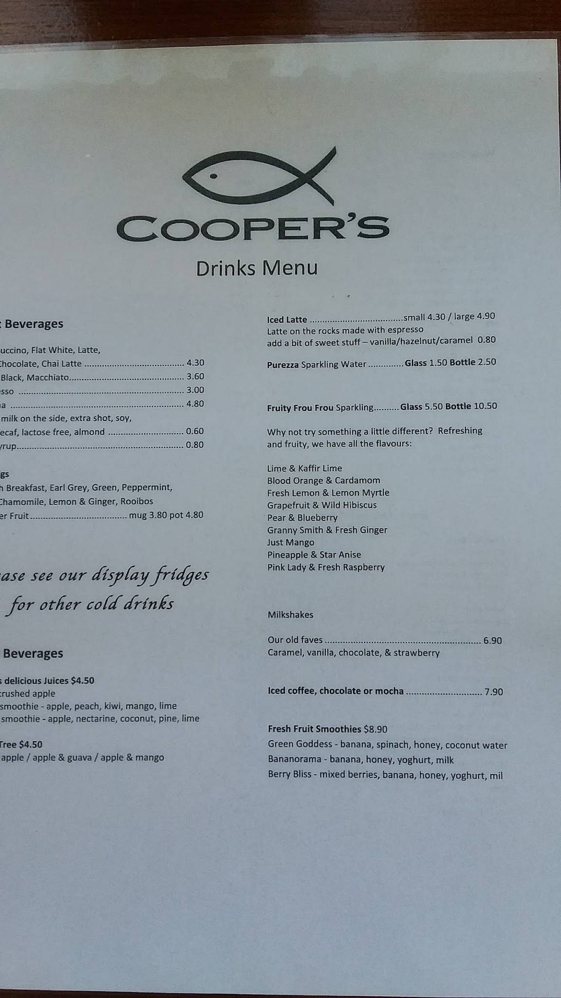 Menu at Cooper's Speciality Coffee and Tap House restaurant, Manly