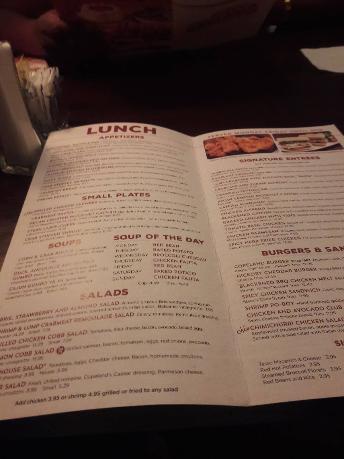 Menu at Copeland's of New Orleans restaurant, Kenner, W Esplanade Ave