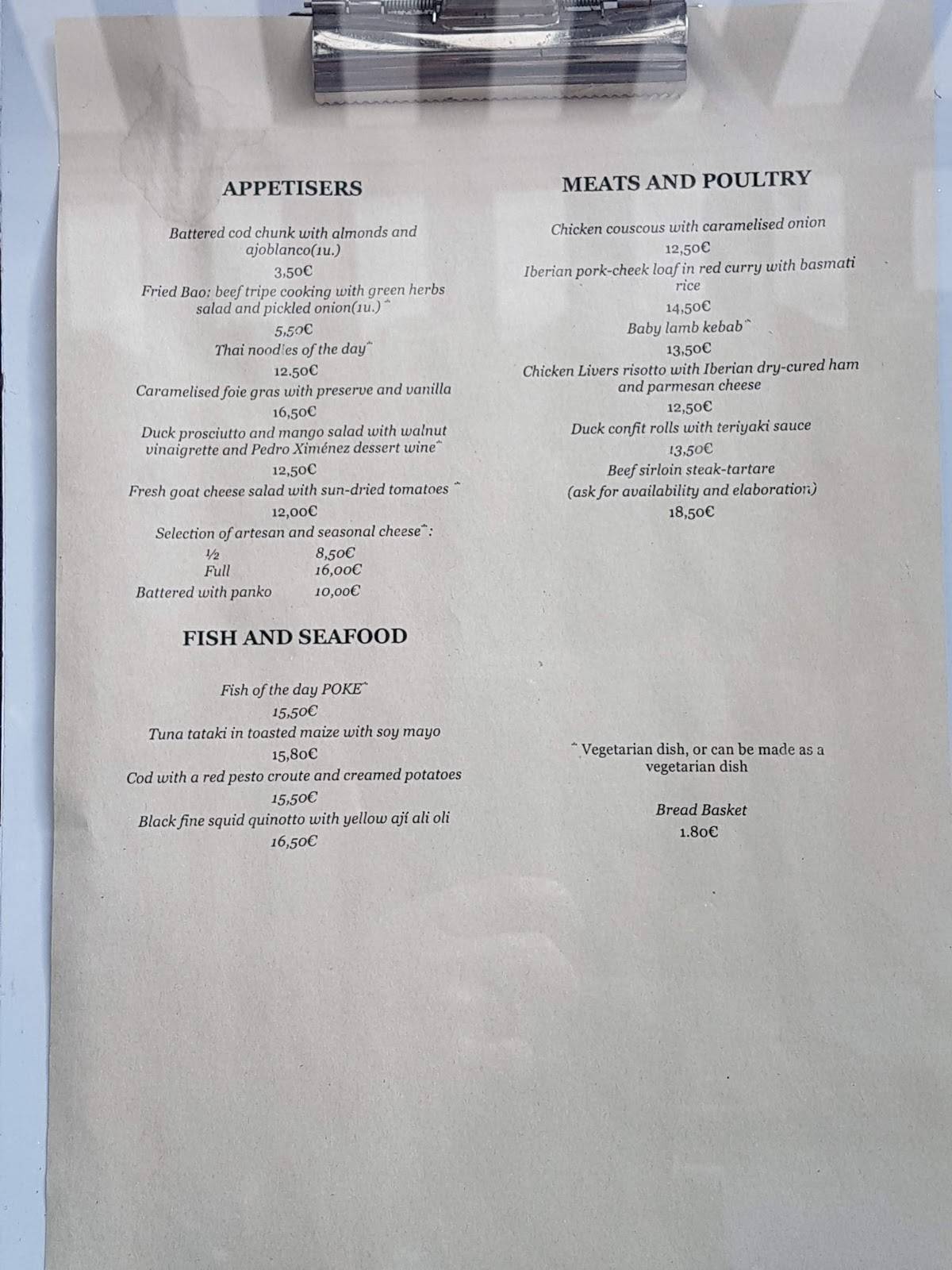 Carta del restaurante La Boca, Córdoba