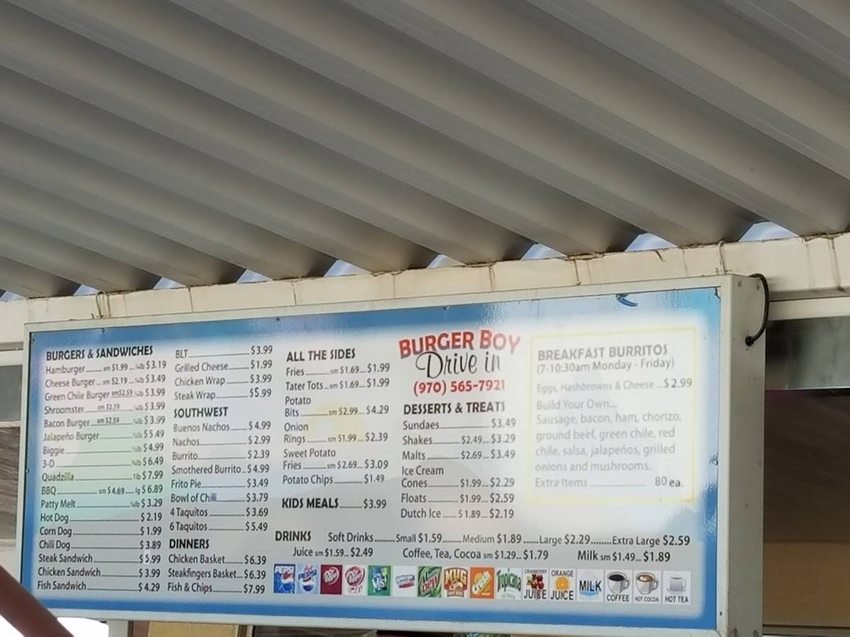 Menu at Burger Boy Drive In restaurant, Cortez