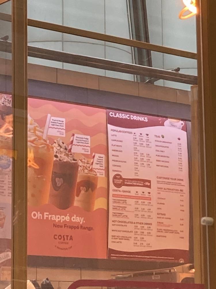 Menu at Costa Coffee restaurant, Longford, Unit 20 Ground Level