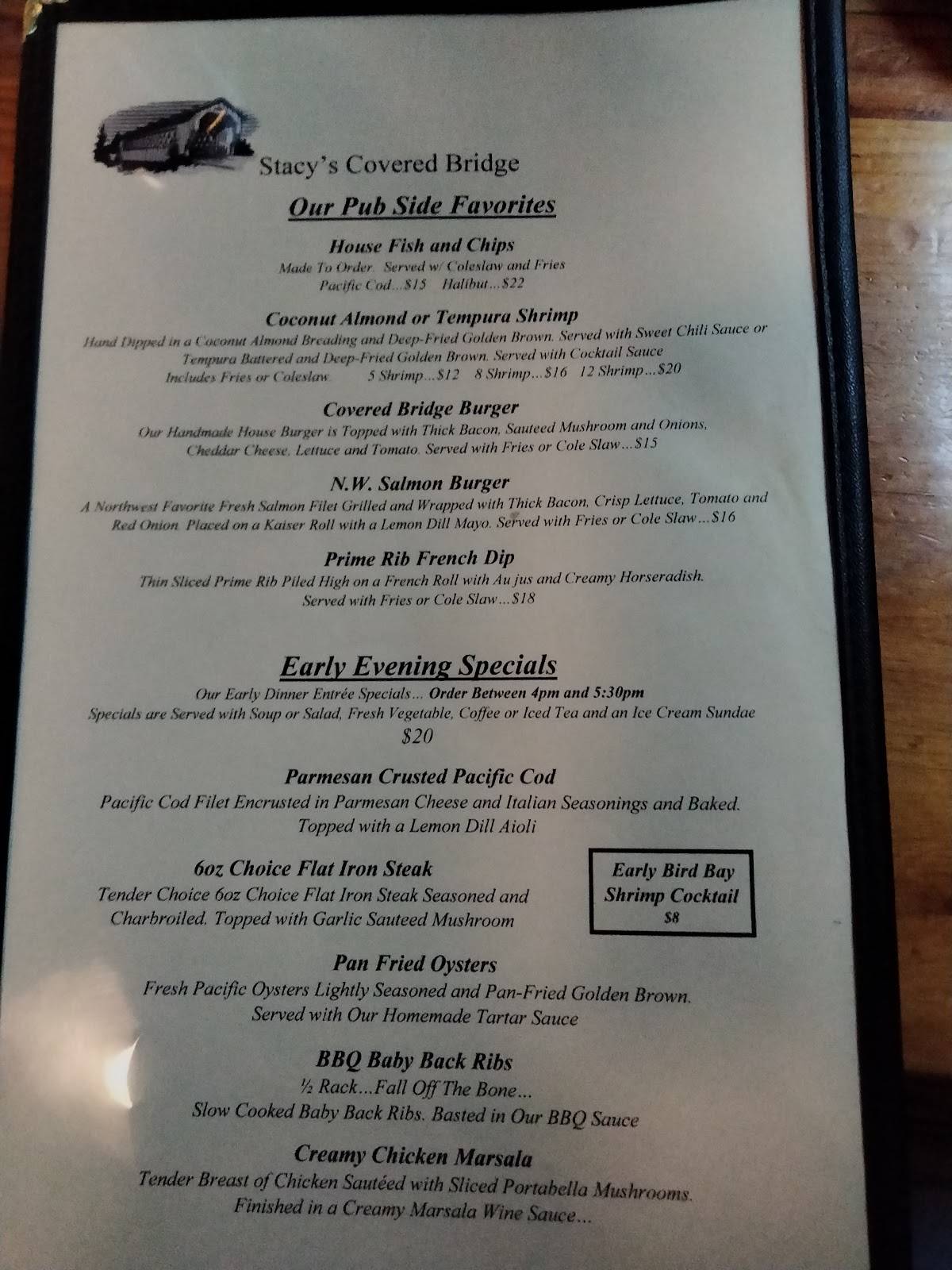 Menu at Stacy's Covered Bridge Restaurant, Cottage Grove