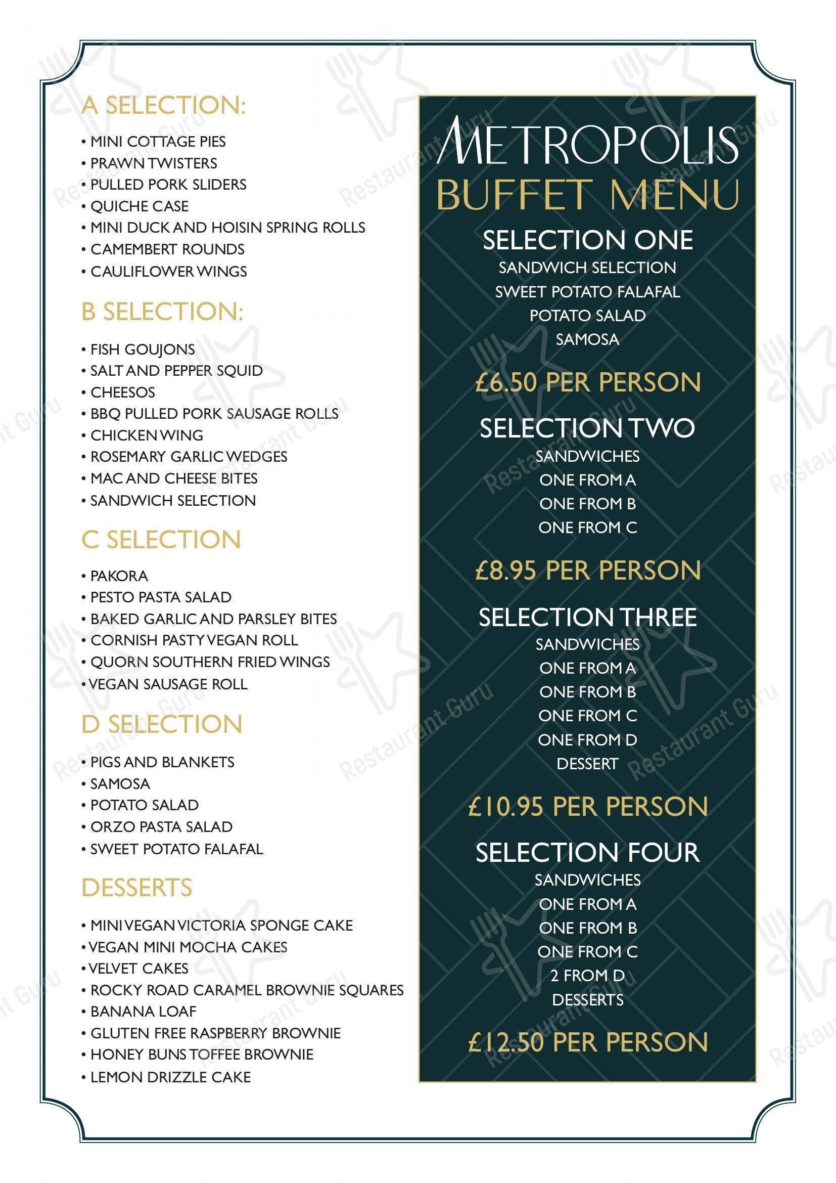Menu at Metropolis Restaurant Coventry, Coventry