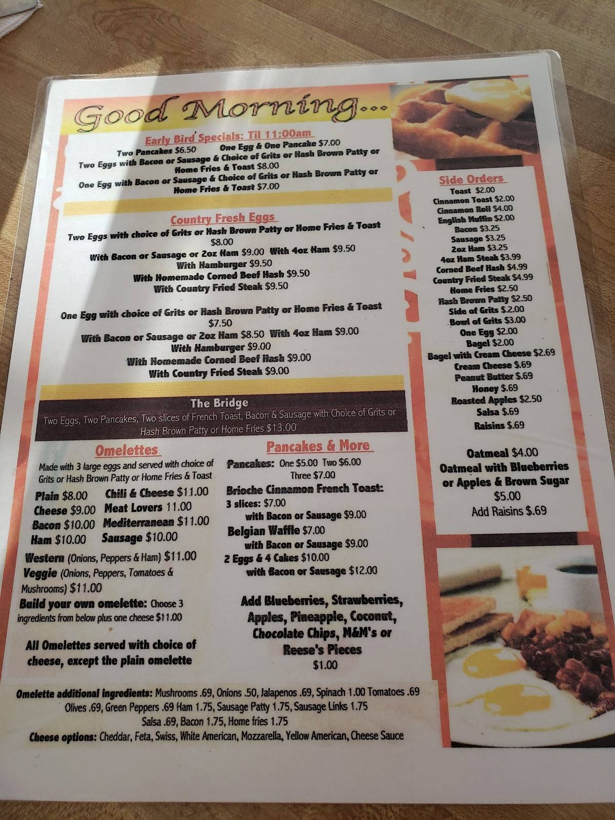 Menu at Covered Bridge restaurant, Dunedin