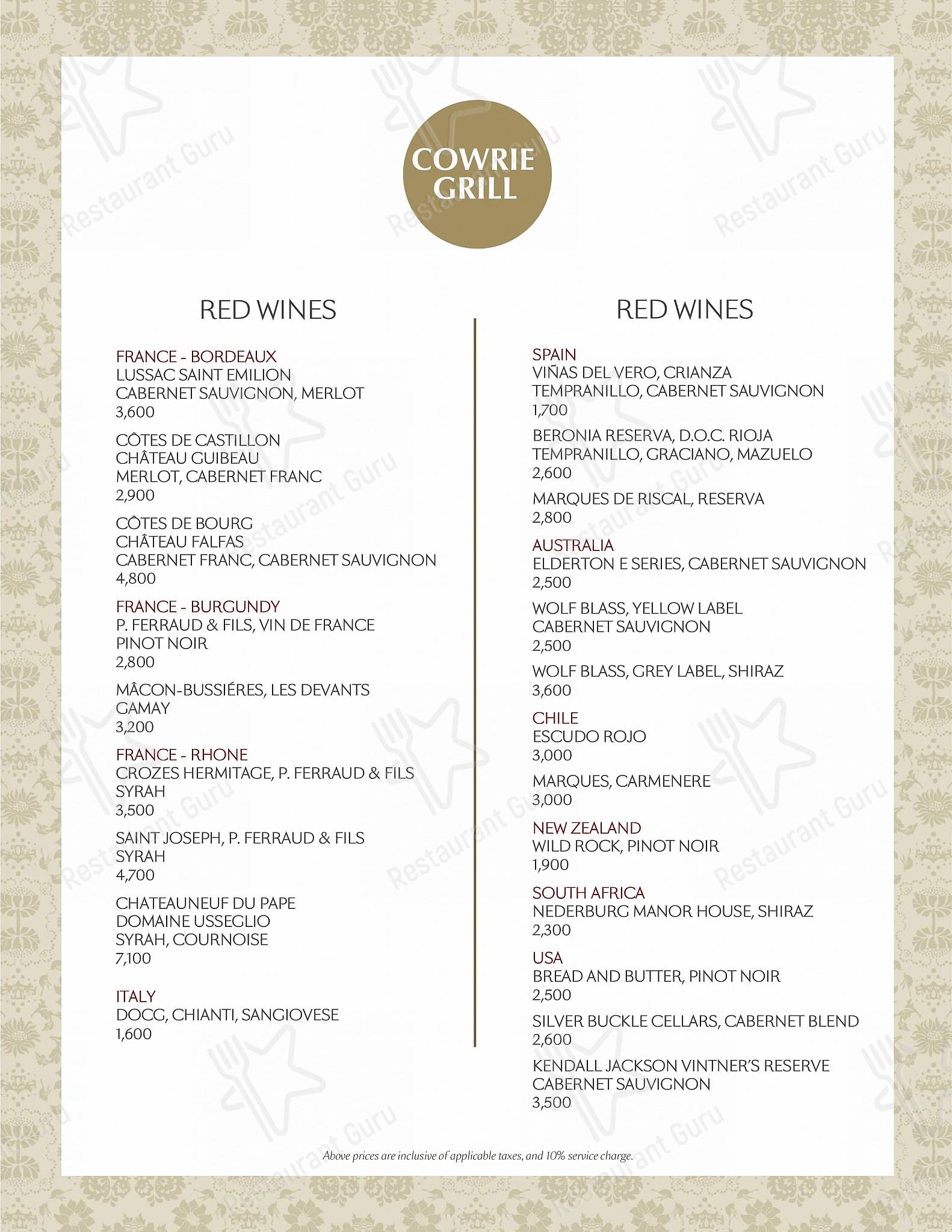 Menu at Cowrie Grill - Greenhills Shopping Center steakhouse, San Juan ...